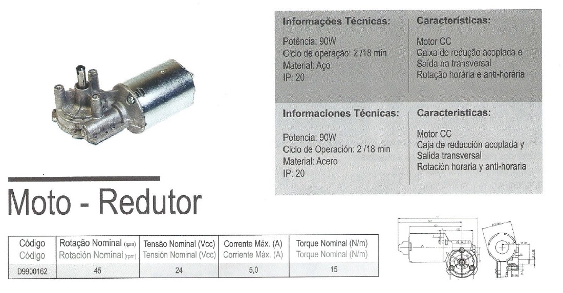 MOTOR ELETRICO 24V 45RPM G24 - PM Distribuidora